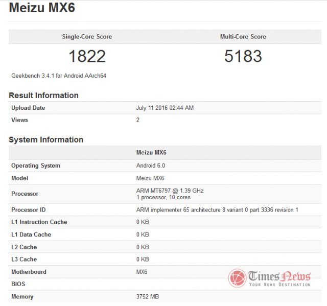 Meizu MX6 listed at GeekBench with 4GB RAM and Helio X20 - Times News UK